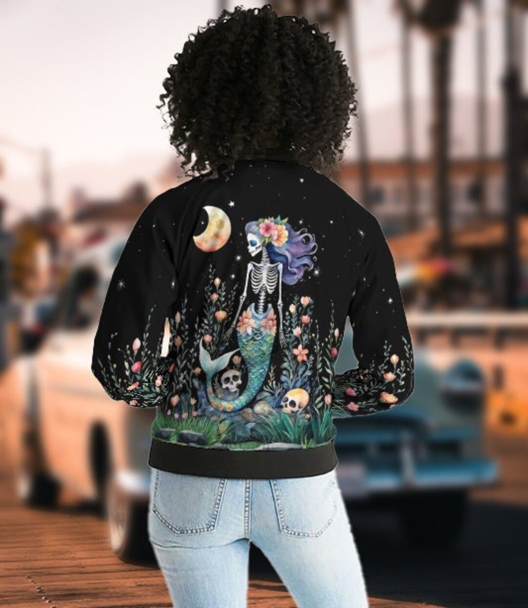 Dia De Muertos Skeleton Mermaid Bomber Jacket Gothic Mermaid Jacket ...