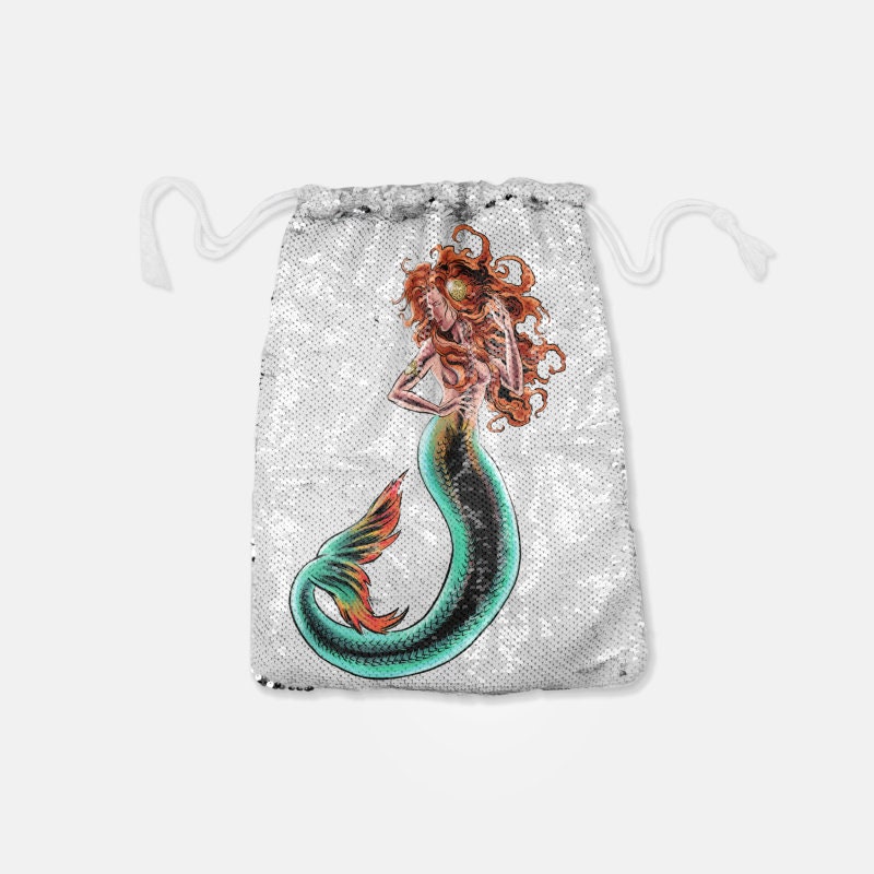 Personalized Sequin Reversible Pull String Bag Mermaid Cosmetic Bag ...