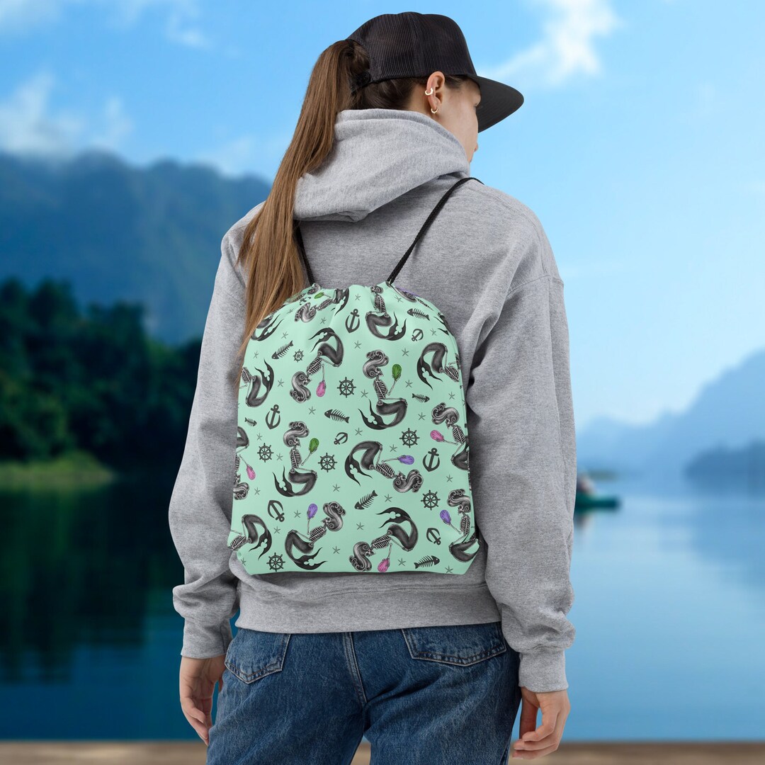 Sea Witch Drawstring Bag, Mermaid Skeleton Bag, Scary Mermaid, Unique ...