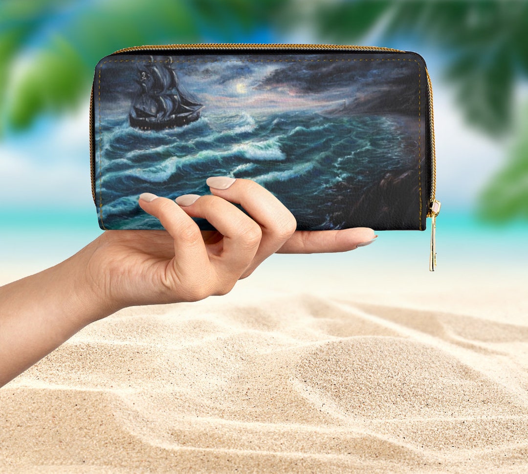 Pirate Ship on Dark Sea Zipper Wallet Pirate Checkbook - Etsy