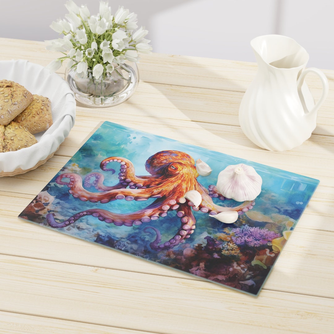 Octopus Glass Cutting Board, Decorative Cutting Board, Tropical Octopus ...