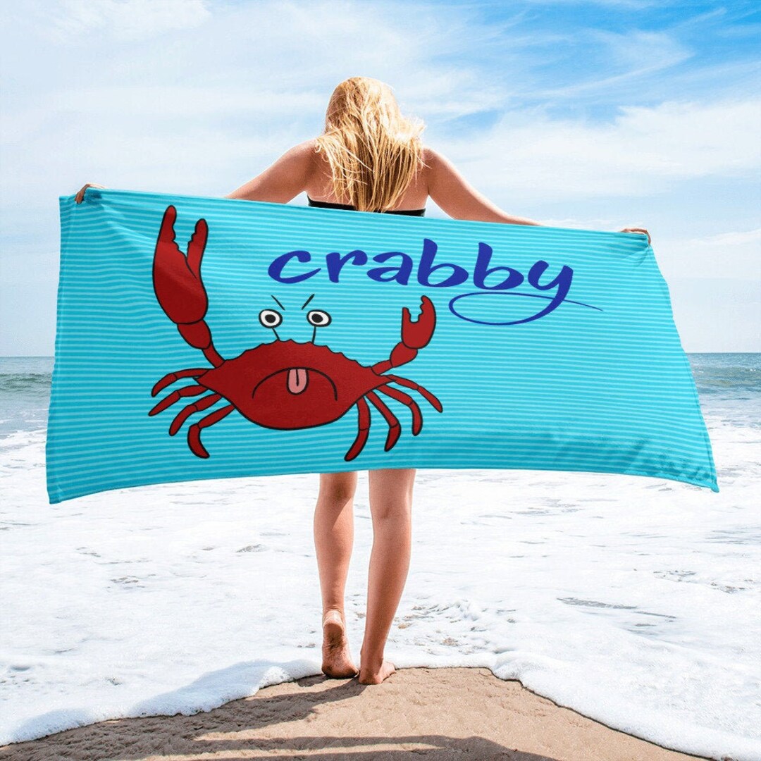 Crabby Beach Towel Crab Towel Pool Towel Crab Gifts Gifts for Crabby ...