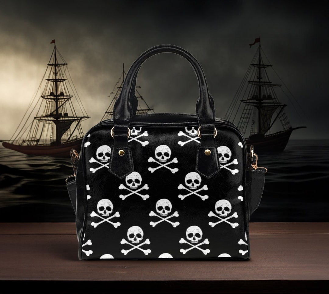 Skull & Bones Shoulder Handbag Pirate Purse Gothic Handbag PU Vegan ...