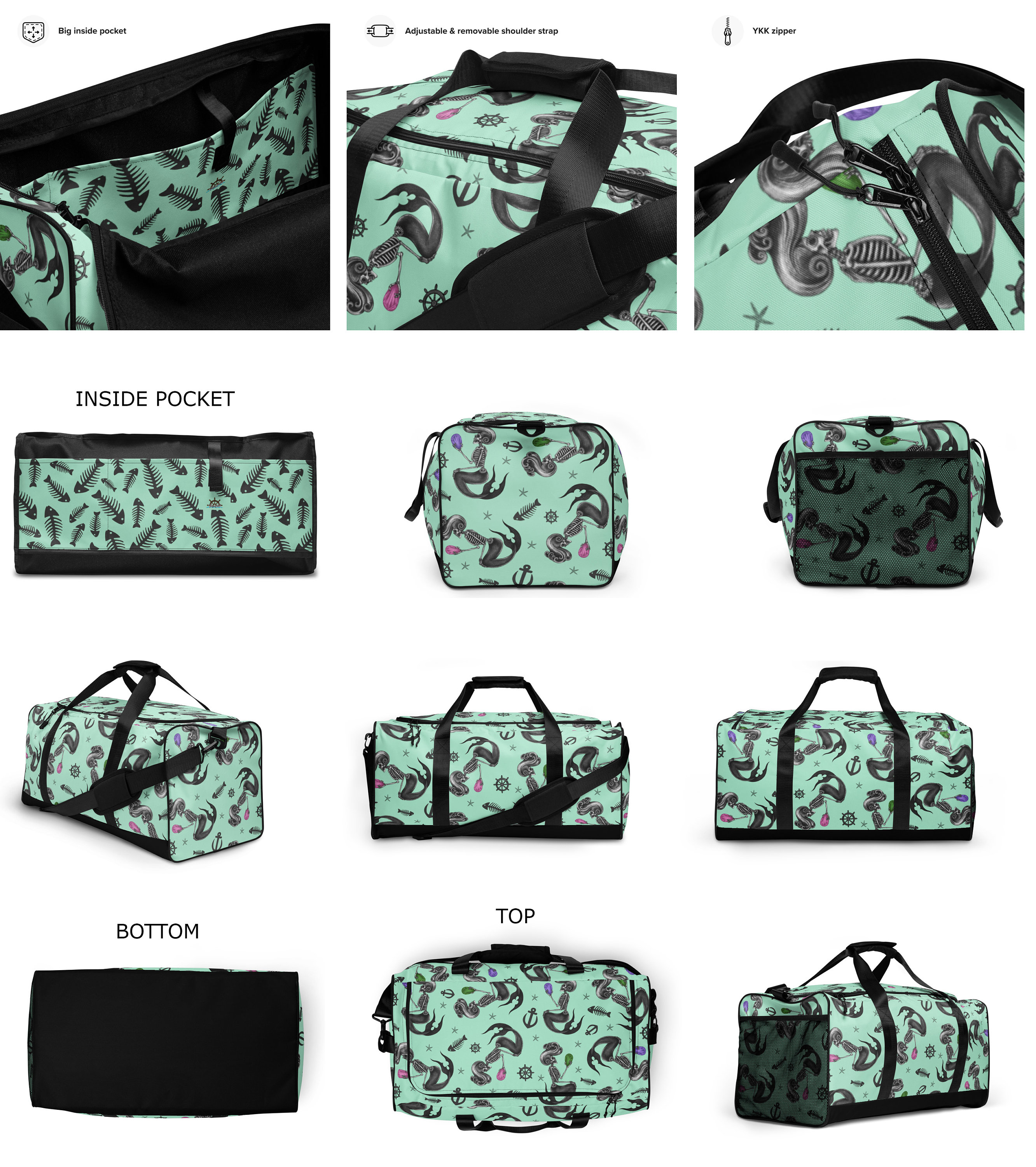 Gothic Mermaid Duffle Bag Skelly Mermaid Bag Mermaid - Etsy