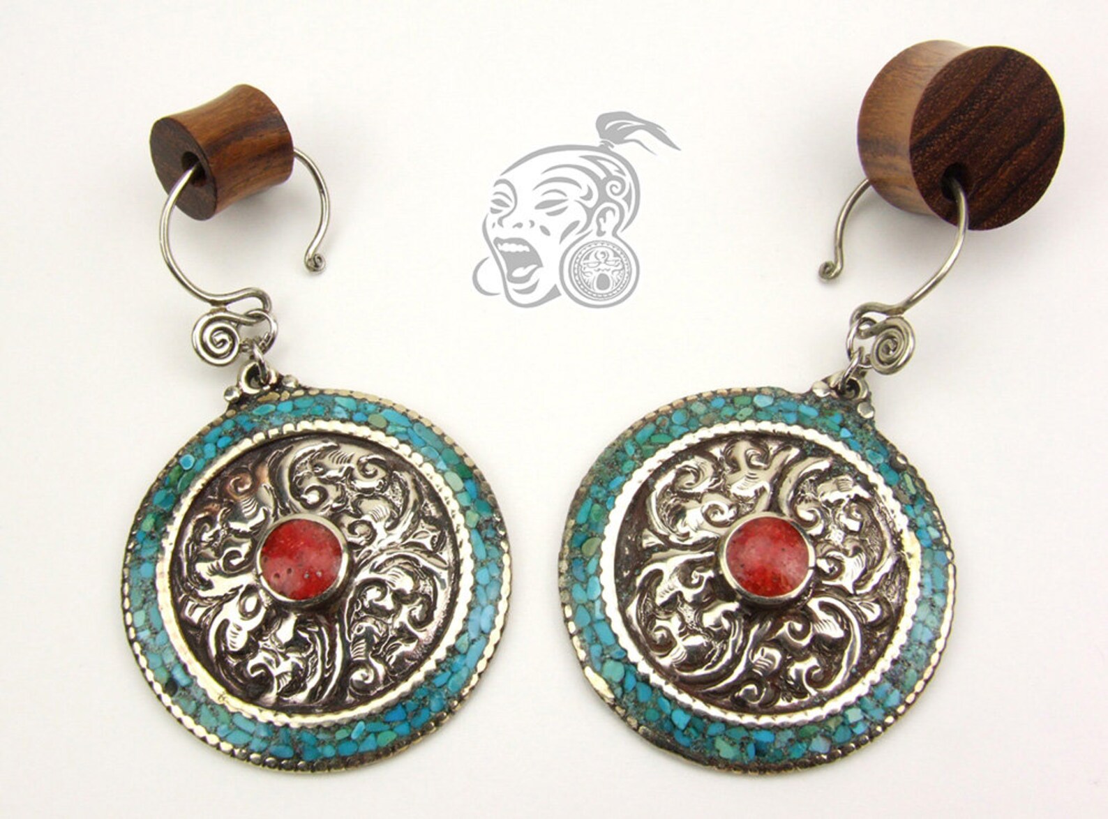 Boucles d'oreilles Tibet / Népal à porter avec Plugs Tunnel en Bois de ...