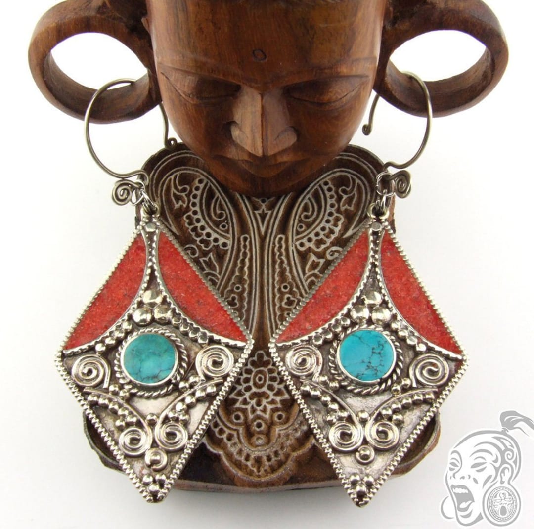 Tibet / Nepal Earrings to Wear With Teak Wood Tunnel Plugs or Buffalo ...