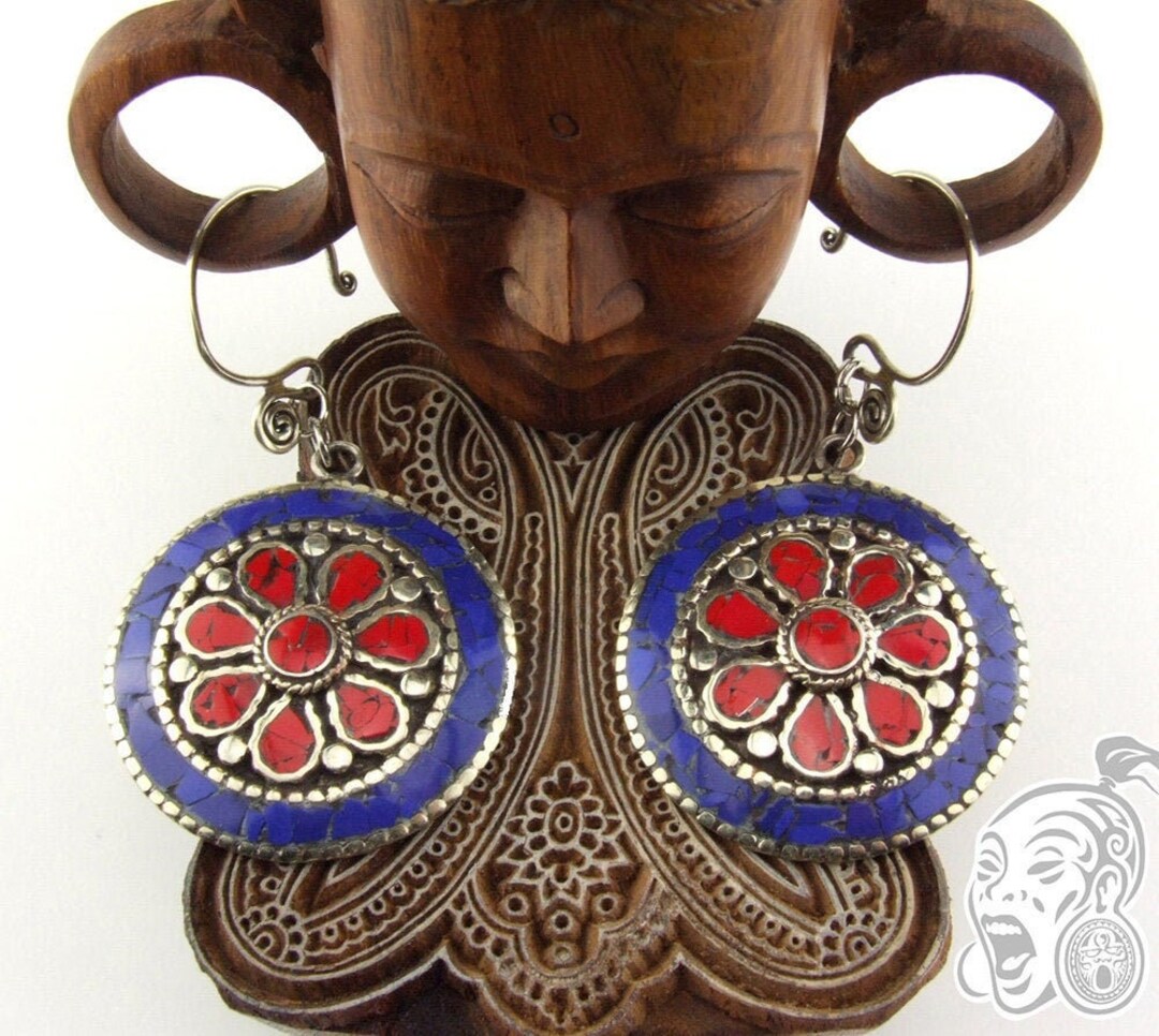 Tibet / Nepal Earrings to Wear With Teak Wood Tunnel Plugs or Buffalo ...