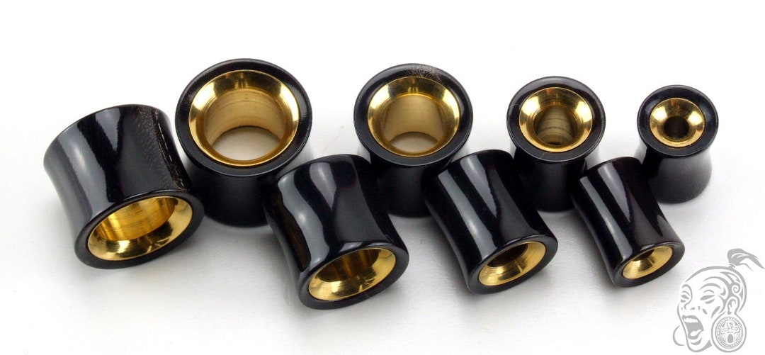 Buffalo Horn Tunnel Plugs and Gold Anodized Surgical Steel Tunnel ...