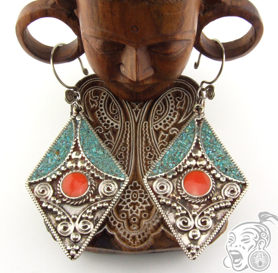 Tibet / Nepal Earrings to Wear With Teak Wood Tunnel Plugs or Buffalo ...