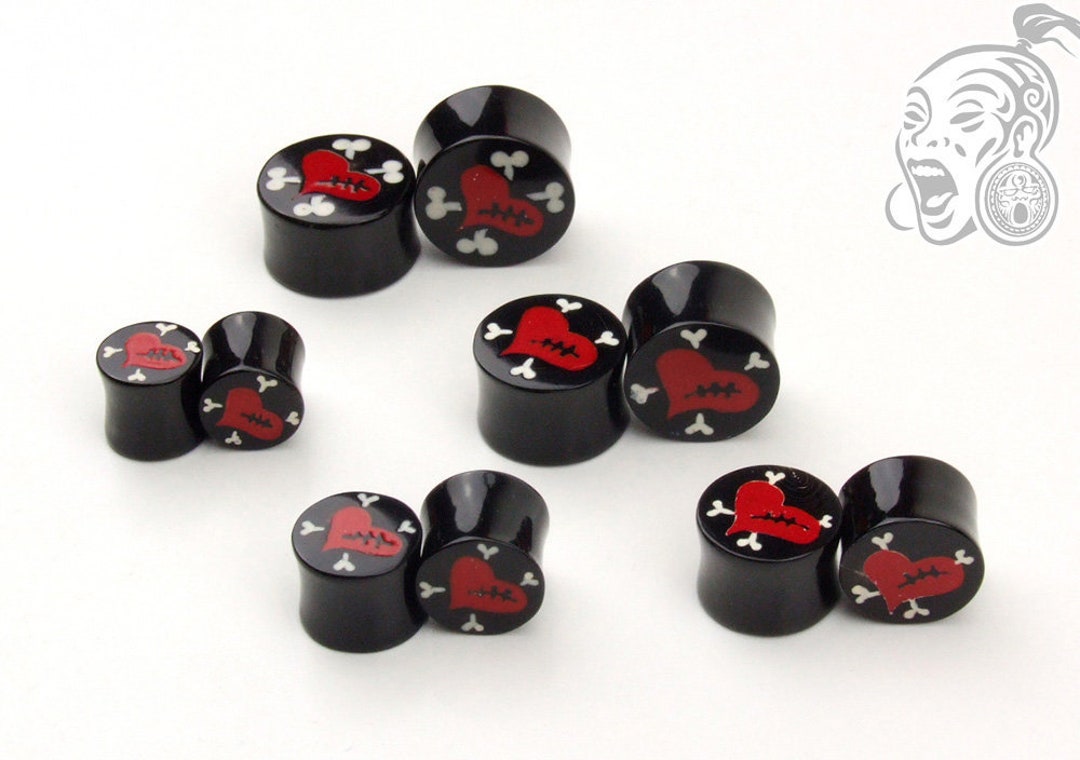 Buffalo Horn Plugs With Old School Pattern Inlay in PMMA, Available in ...