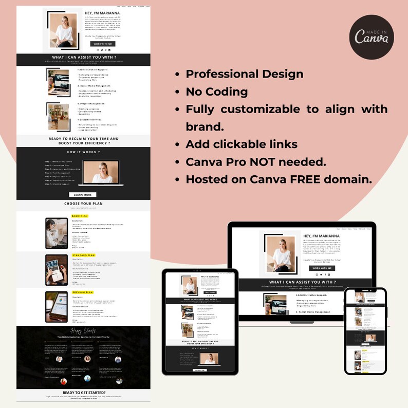 Virtual Assistant Website Template Canva, VA Templates, Social Media ...