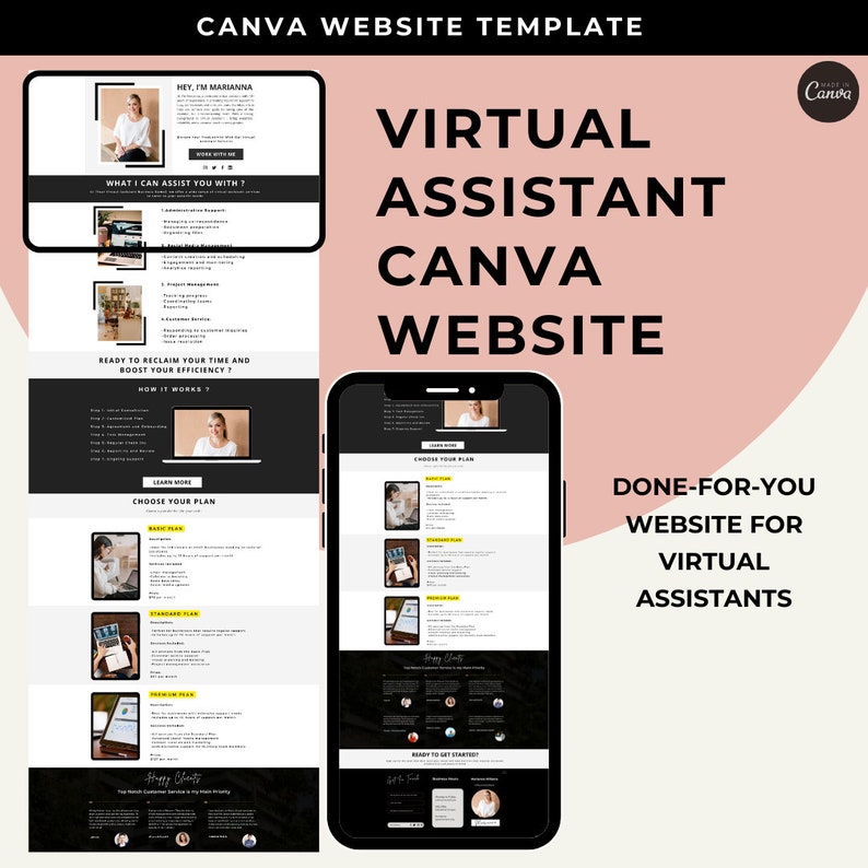 Virtual Assistant Website Template Canva, VA Templates, Social Media ...