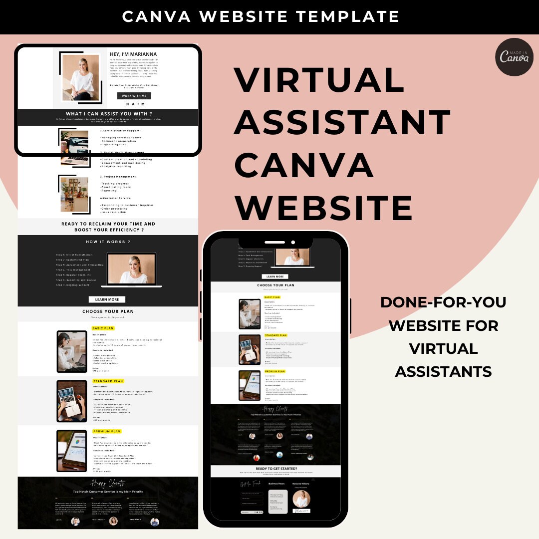 Virtual Assistant Website Template Canva, VA Templates, Social Media ...