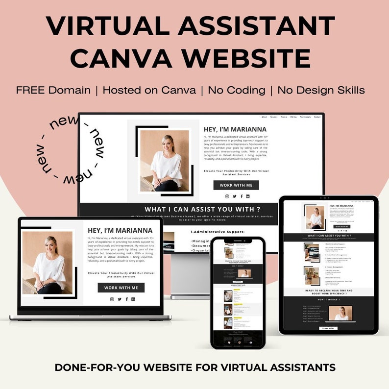 Virtual Assistant Website Template Canva, VA Templates, Social Media ...