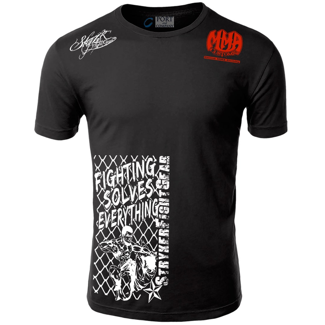 Side Logo Fighting Solves Everything MMA UFC Shorts Sleeve Cotton Adult ...