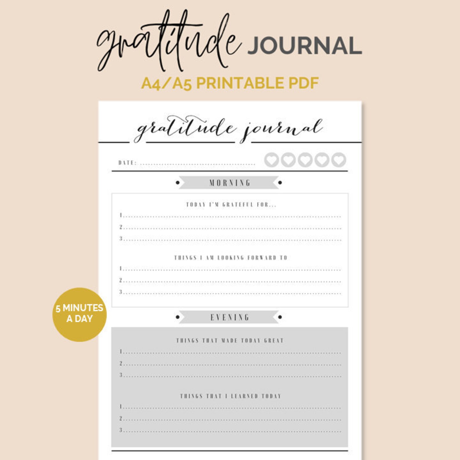 Gratitude journal & FREE cover Printable A4 Instant | Etsy