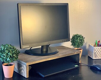 Modern Rustic Computer Monitor Riser Stand Office Accessory | Etsy