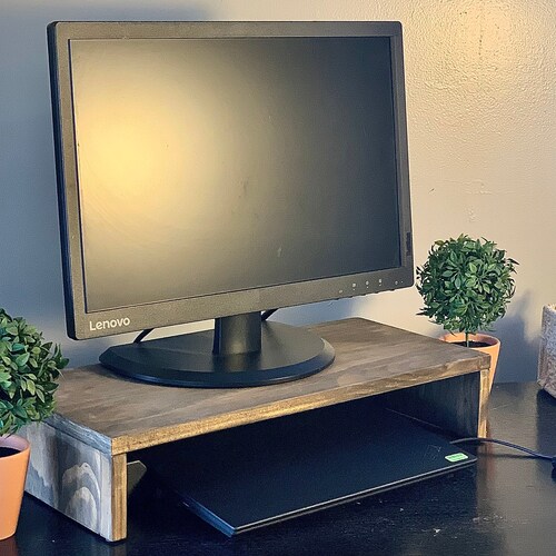 Farmhouse Computer Monitor Rustic Wood Stand - Etsy