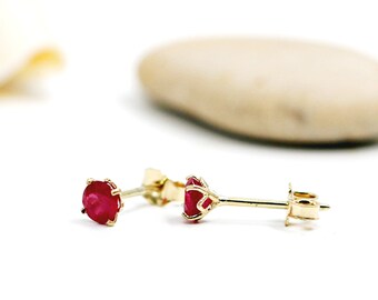 14K Gold Tiny Ruby Studs, Ruby Studs, Ruby Jewelry, Stud Earrings, Solid Gold, Dainty Earrings ...