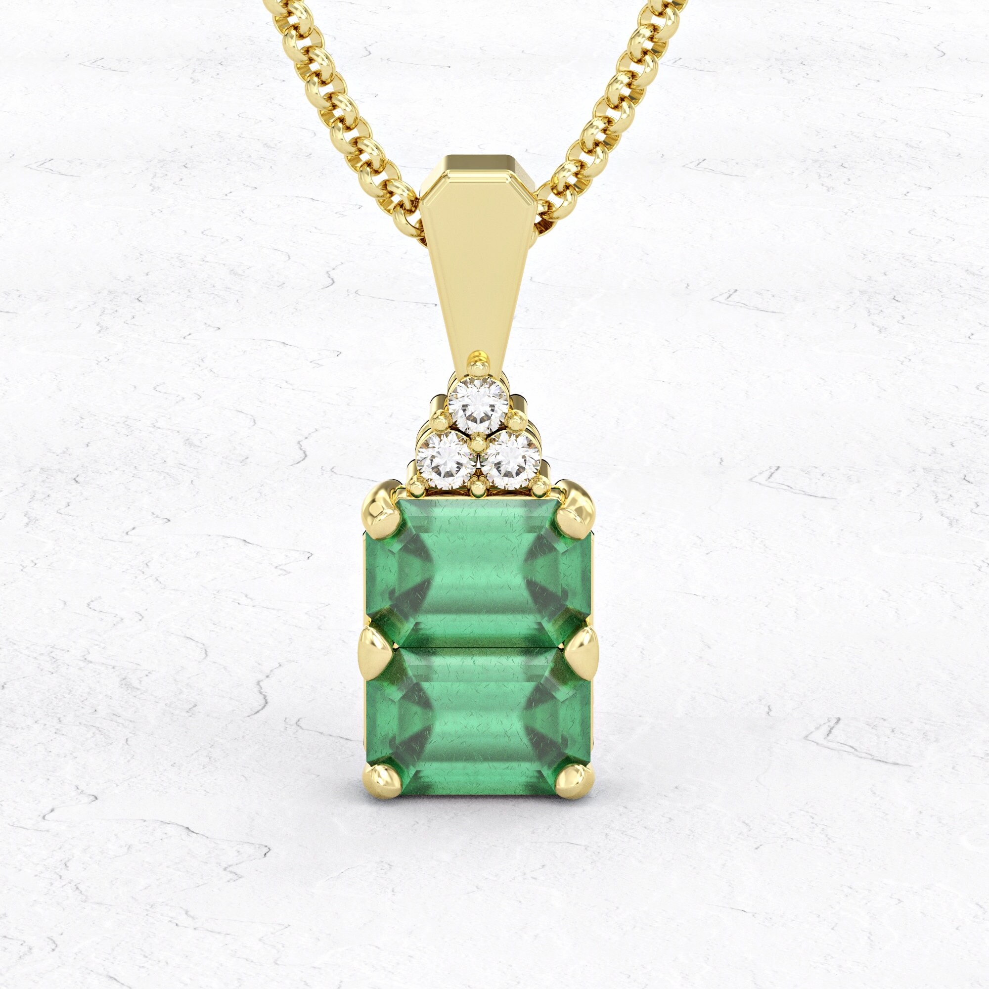 Emerald Pendant Necklace in 14k Solid Gold Double Octagon Cut - Etsy Canada