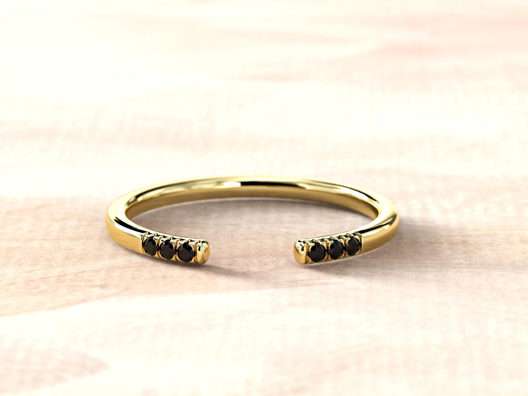 Black Diamond Open Engagement Ring, Solid 14k Gold, Elegant Pave Setup ...