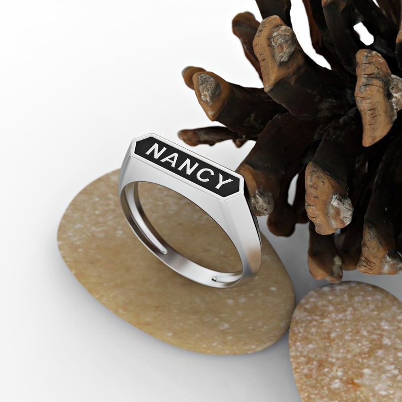 Signet Ring 14k White Gold Ring Name Ring Personalized Gift | Etsy