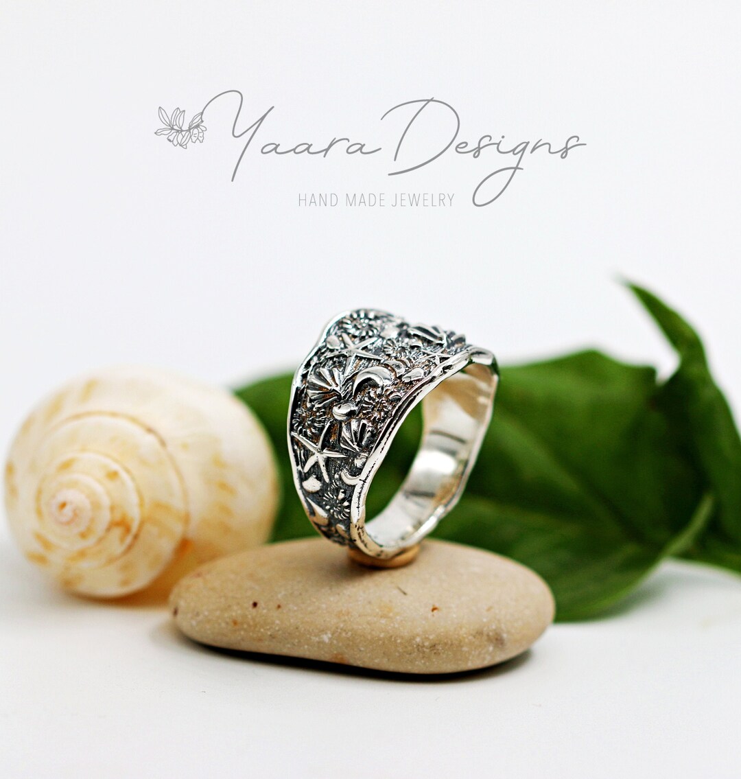 Sterling Silver Ring, Wide Seashell Ring, Statement Silver Ring, Ocean ...