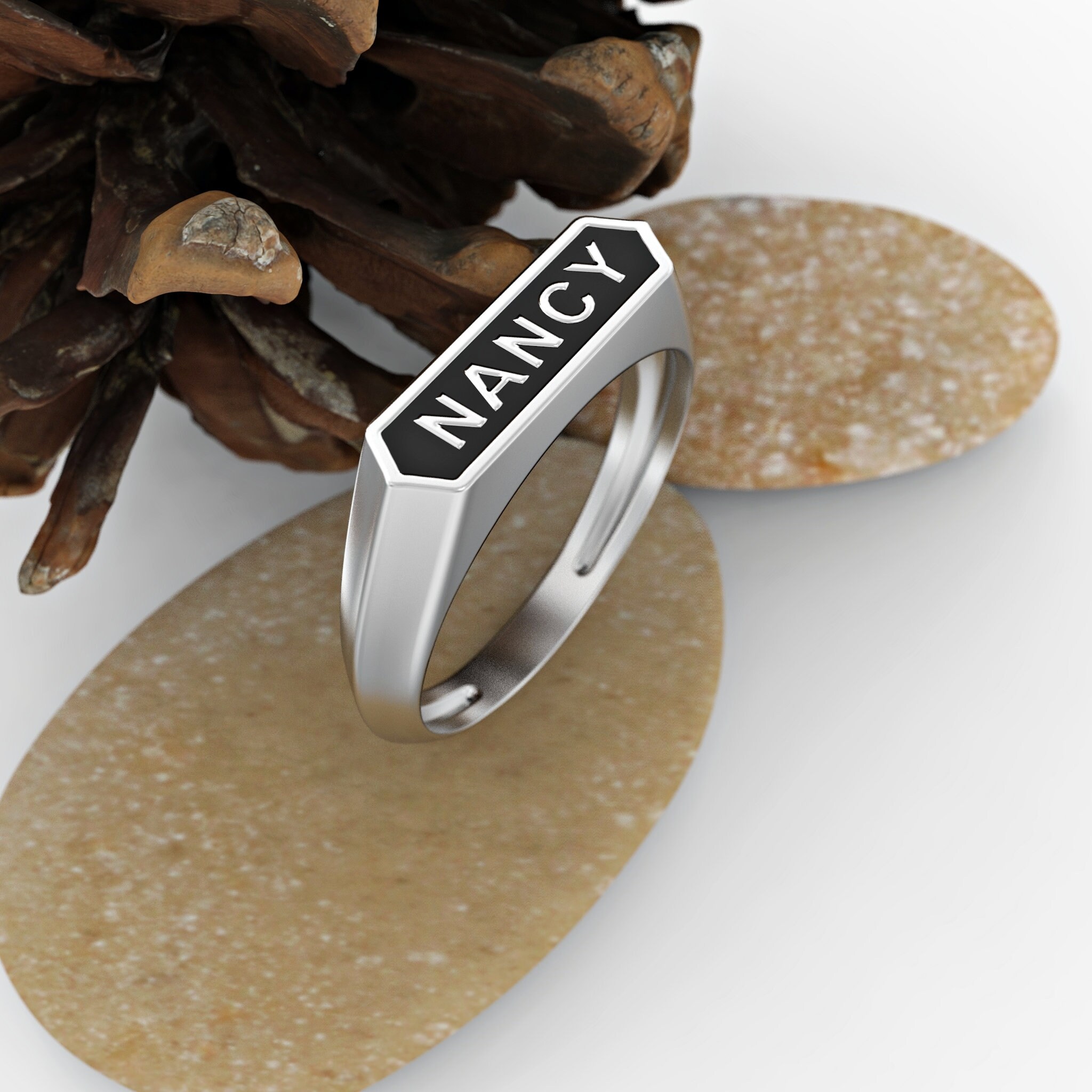 Signet Ring 14k White Gold Ring Name Ring Personalized Gift | Etsy
