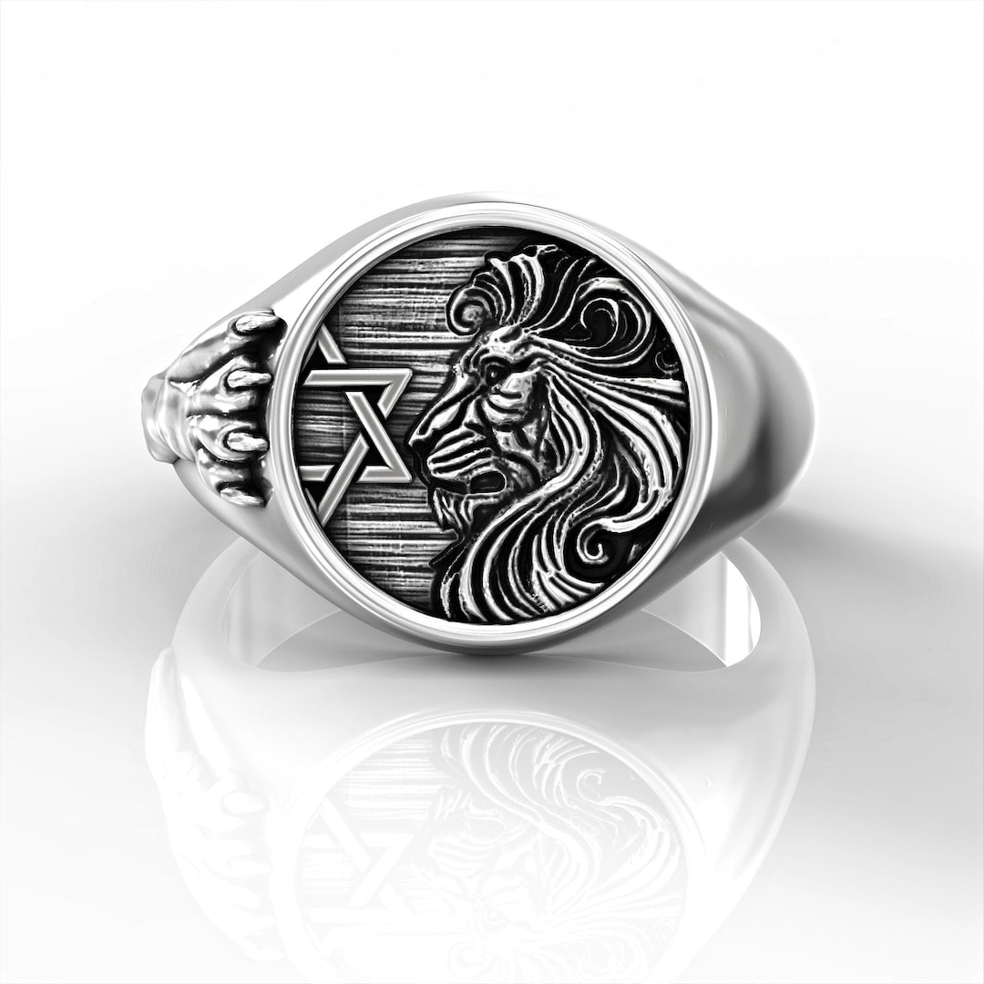 Lion of Judah Signet Ring With Star of David – Sterling Silver Jewish ...