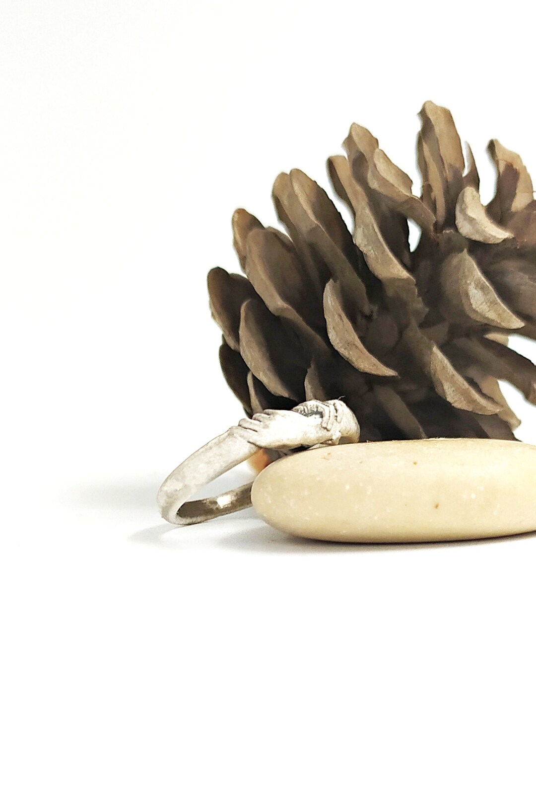 Two Hand Ring, Holding Hands Ring in Sterling Silver, Unique Hand Cast ...