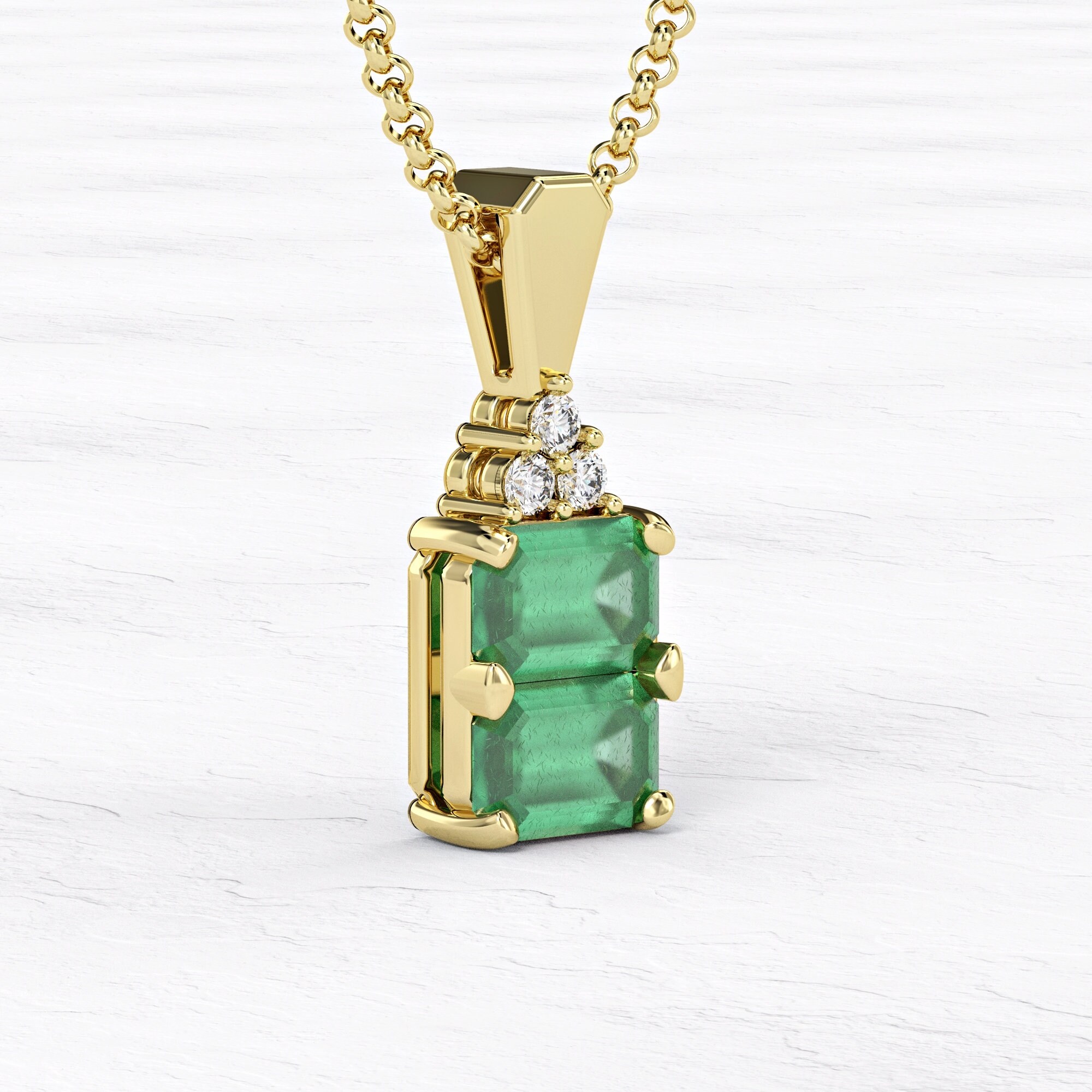 Emerald Pendant Necklace in 14k Solid Gold Double Octagon Cut - Etsy Canada