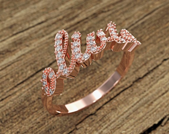 Rose gold name ring store