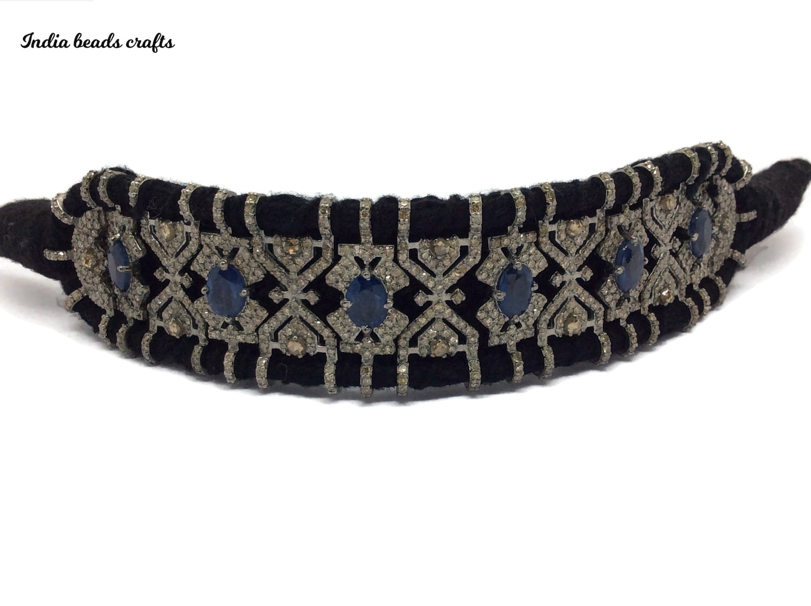 Blue Sapphire Oval With Pave Diamond Thread Bracelet Unique - Etsy