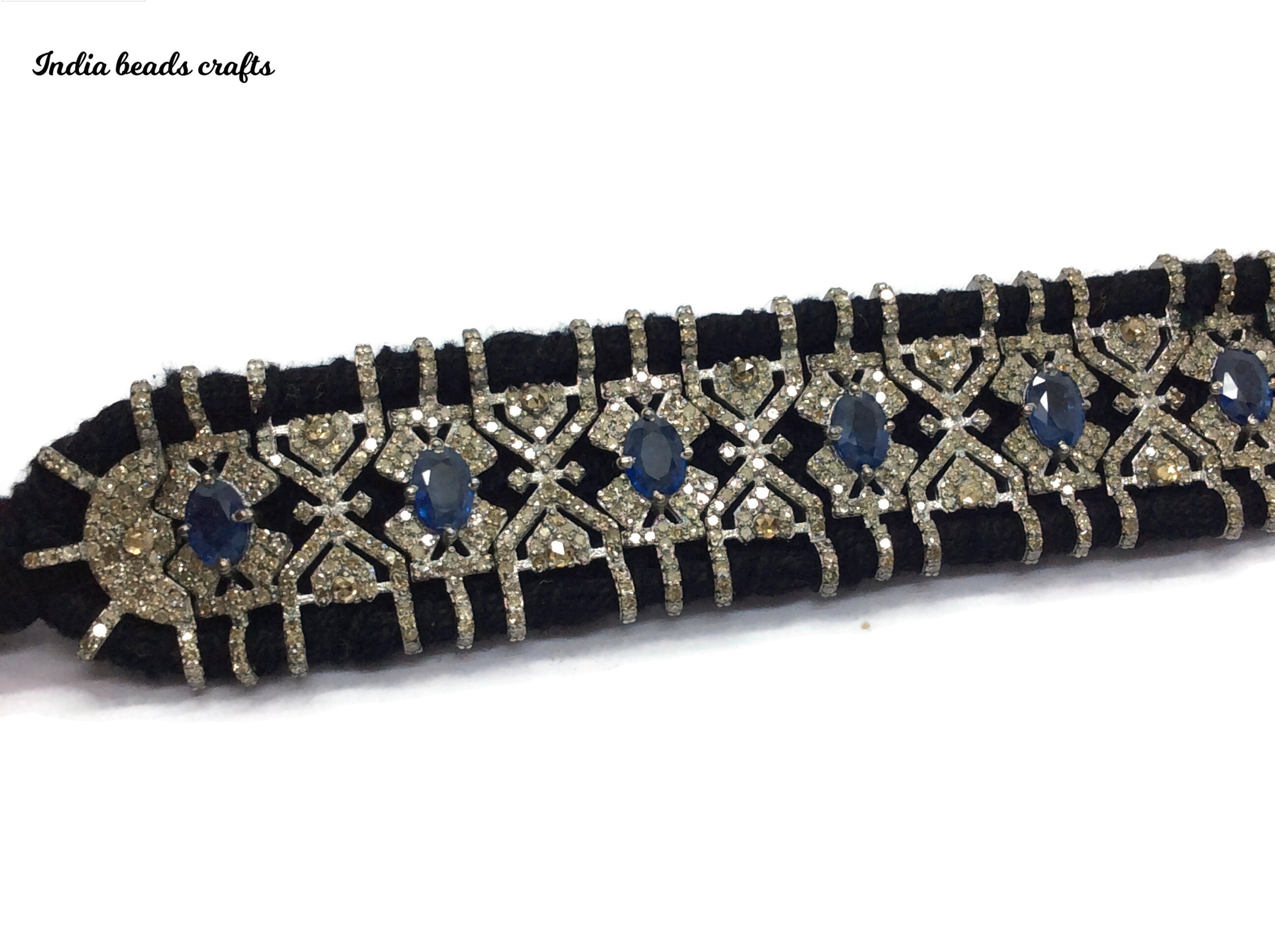 Blue Sapphire Oval With Pave Diamond Thread Bracelet Unique - Etsy
