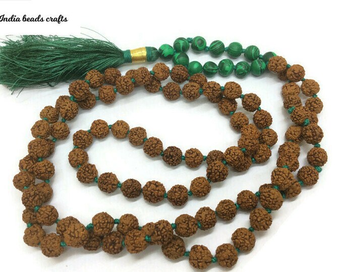 Malachite Mala Necklace 108 Rudraksha Mala Knotted, 108 Prayer Beads ...