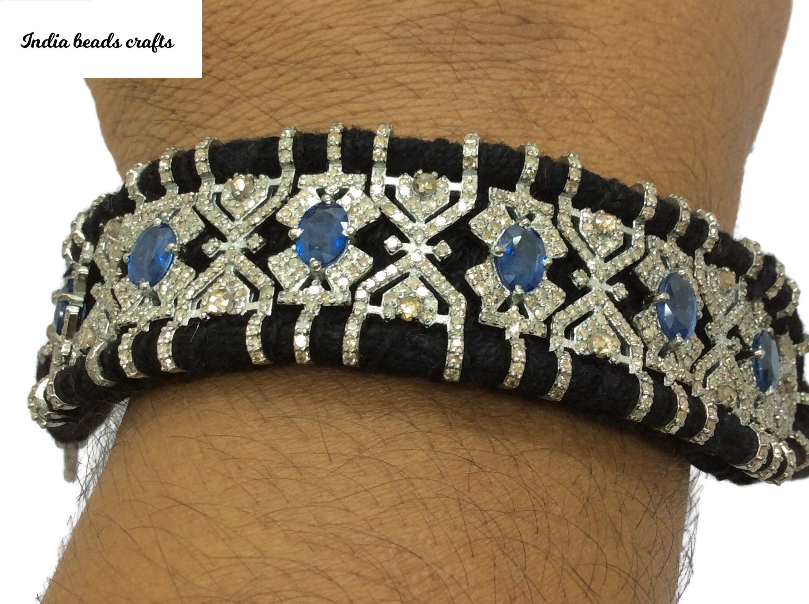 Blue Sapphire Oval With Pave Diamond Thread Bracelet Unique - Etsy