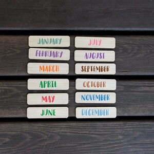Reversible Wooden Month Magnets Bilingual for Kids Handmade Learning ...