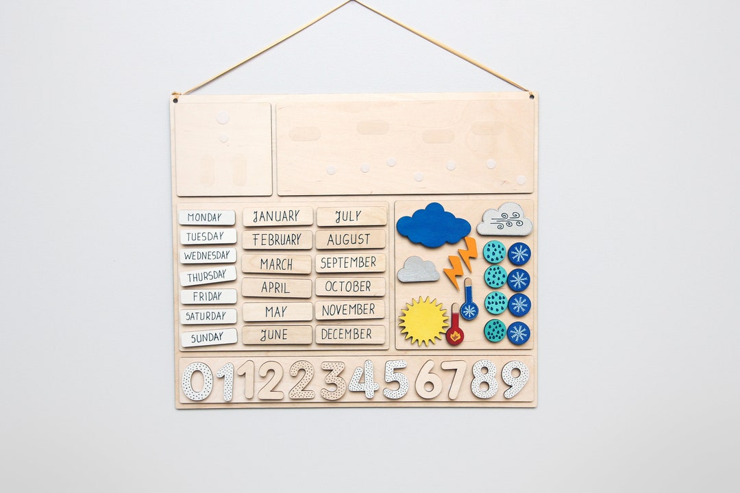 Weather Calendar for Kids. Wood Calendar With Months, Days, Weather ...