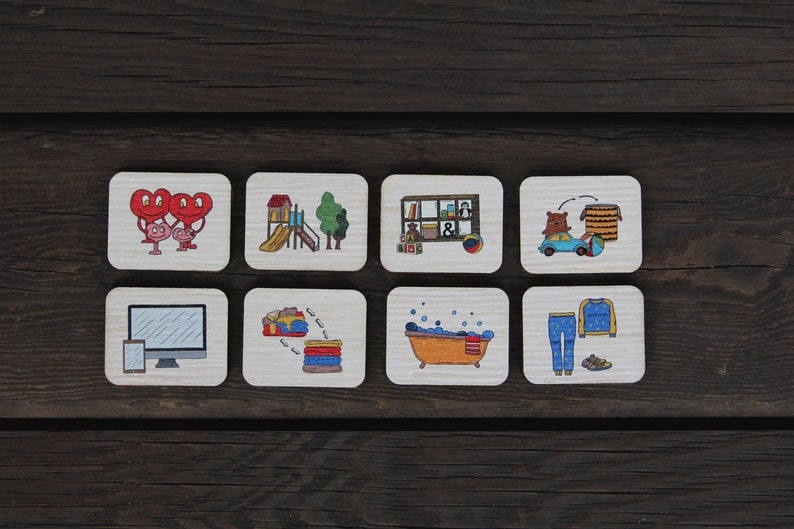 Personalized Wooden Magnetic Reversible Routine Magnets for Kids Custom ...