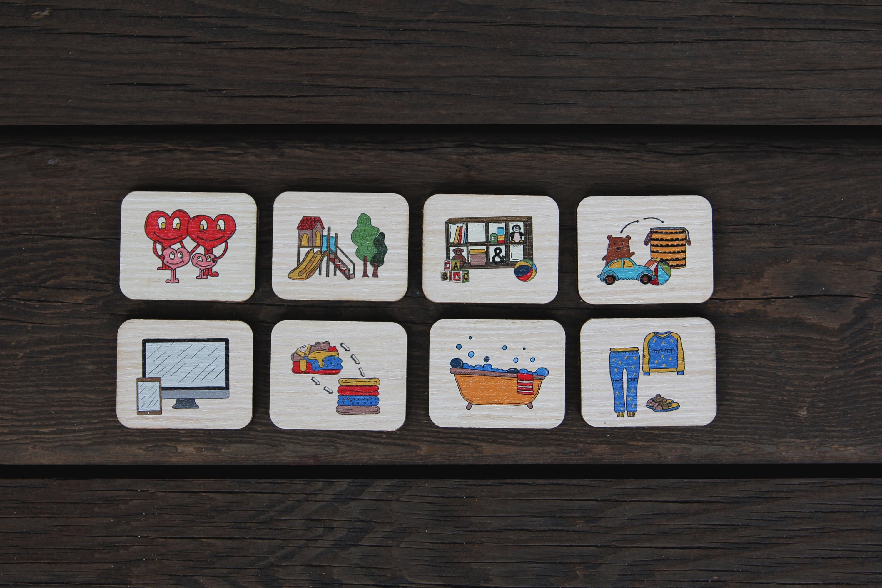Personalized Wooden Magnetic Reversible Routine Magnets for Kids Custom ...
