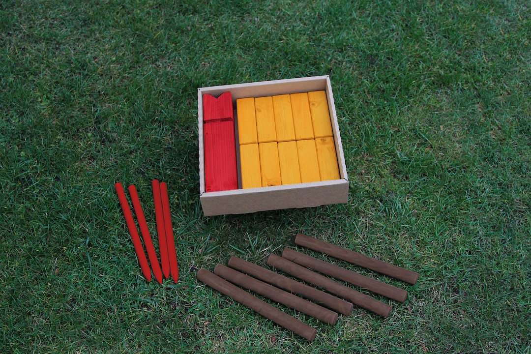 Handmade Wooden Kubb Lawn Game Premium Viking Chess Set for Outdoor Fun Weddings Traditional ...