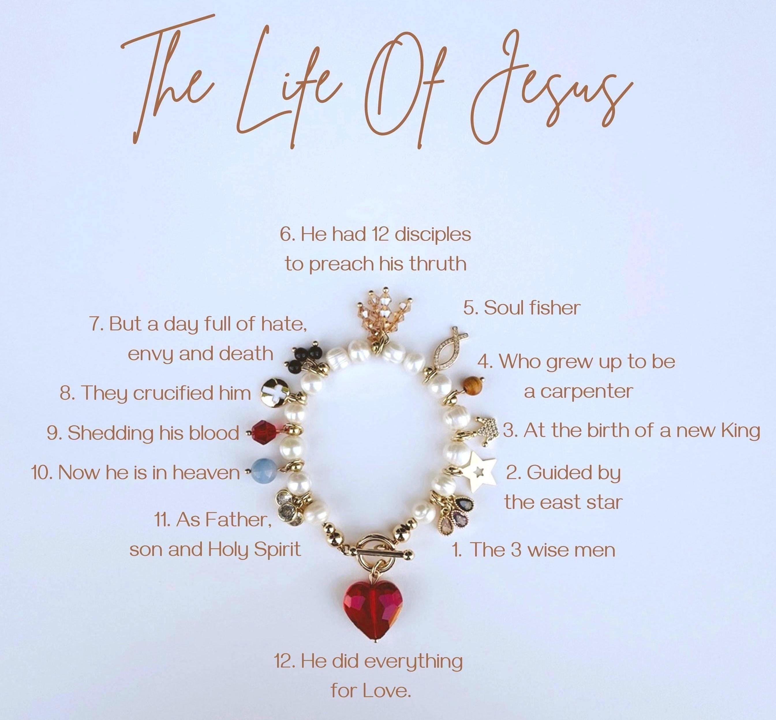 Jesus Story Bracelet: Freshwater Pearls, Gold Beads & Religious Charms ...