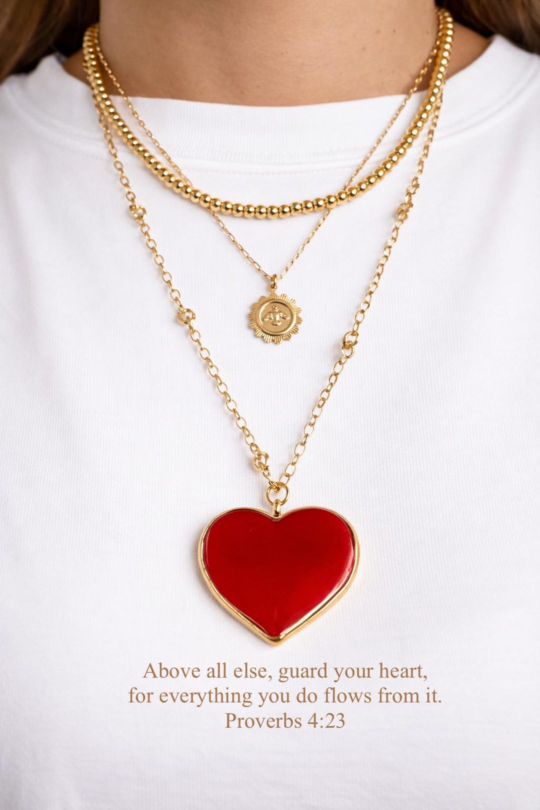 18K Gold Plated Red Heart Pendant Necklace – Christian Jewelry - Etsy