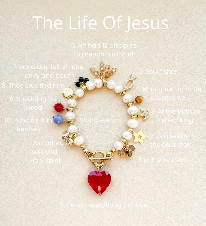 Handmade Life of Jesus Charm Bracelet: Freshwater Pearls & Gold Accents ...