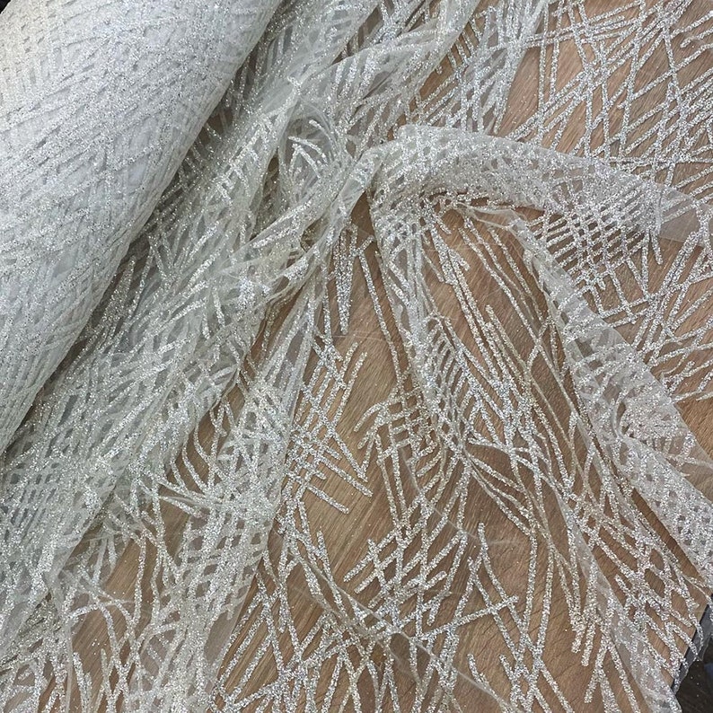 Glitter Fabric Stick by Yard Ivory Glued Glitter Lace Fabric Silver ...