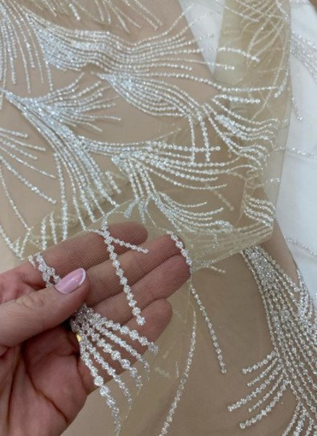 Glitter Fabric by the Yard Ivory Glued Glitter Lace Fabric White ...