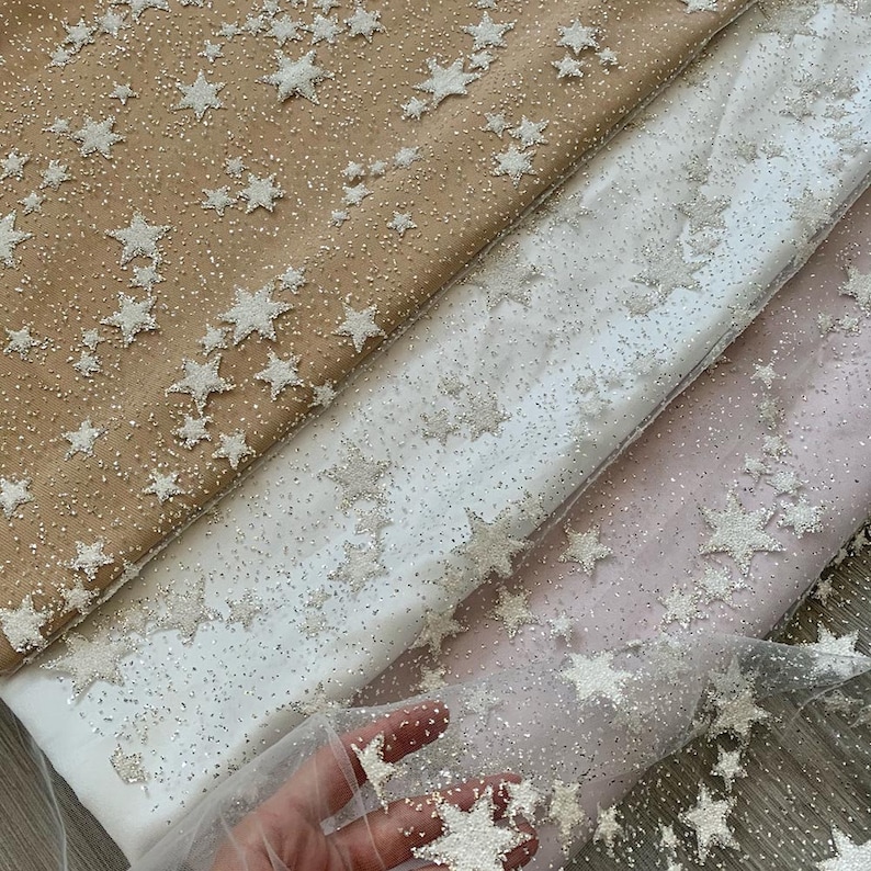 Wedding Ivory Glitter Tulle With Stars Bridal Tulle Fabric With Glitter ...