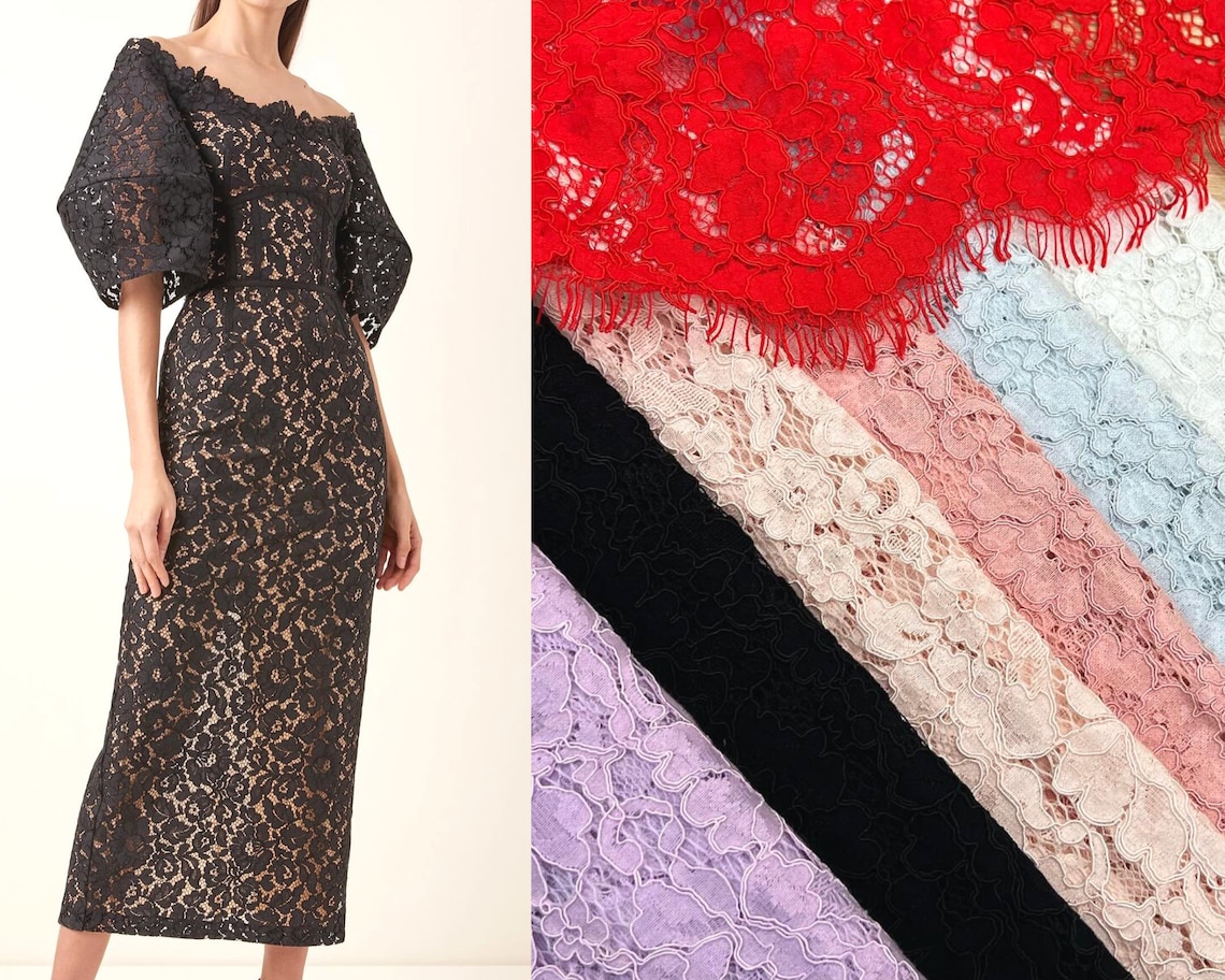 Black Guipure Luxury Lace Floral Fabric Wedding Guipure Lace Fabric ...