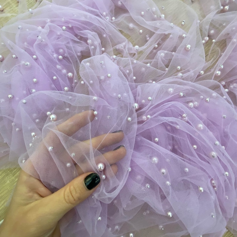 White Tulle Fabric With Pearls Blush Tulle With Pearls Wedding - Etsy