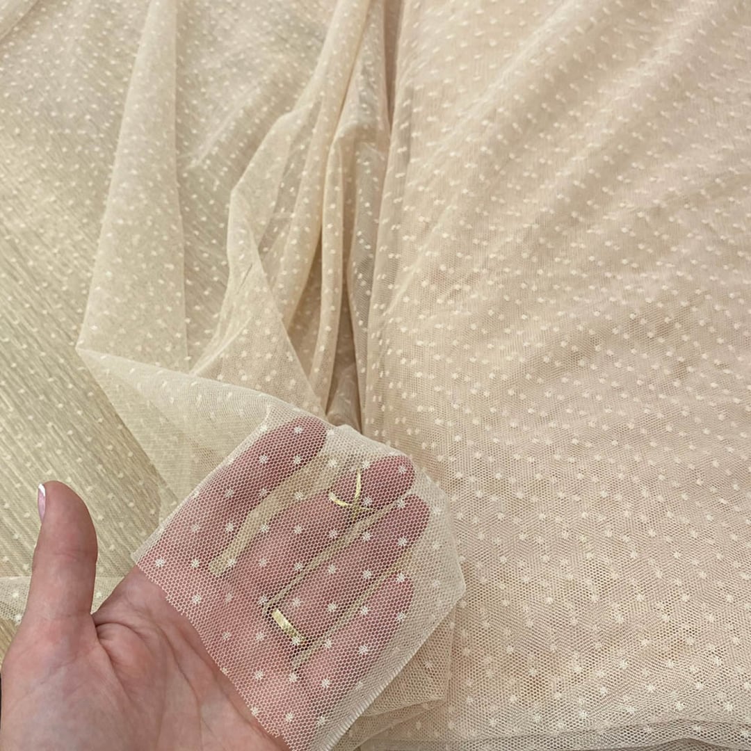 Soft Tulle Polka Dots Fabric Beige Polka Dots Tulle Tulle Fabric by ...